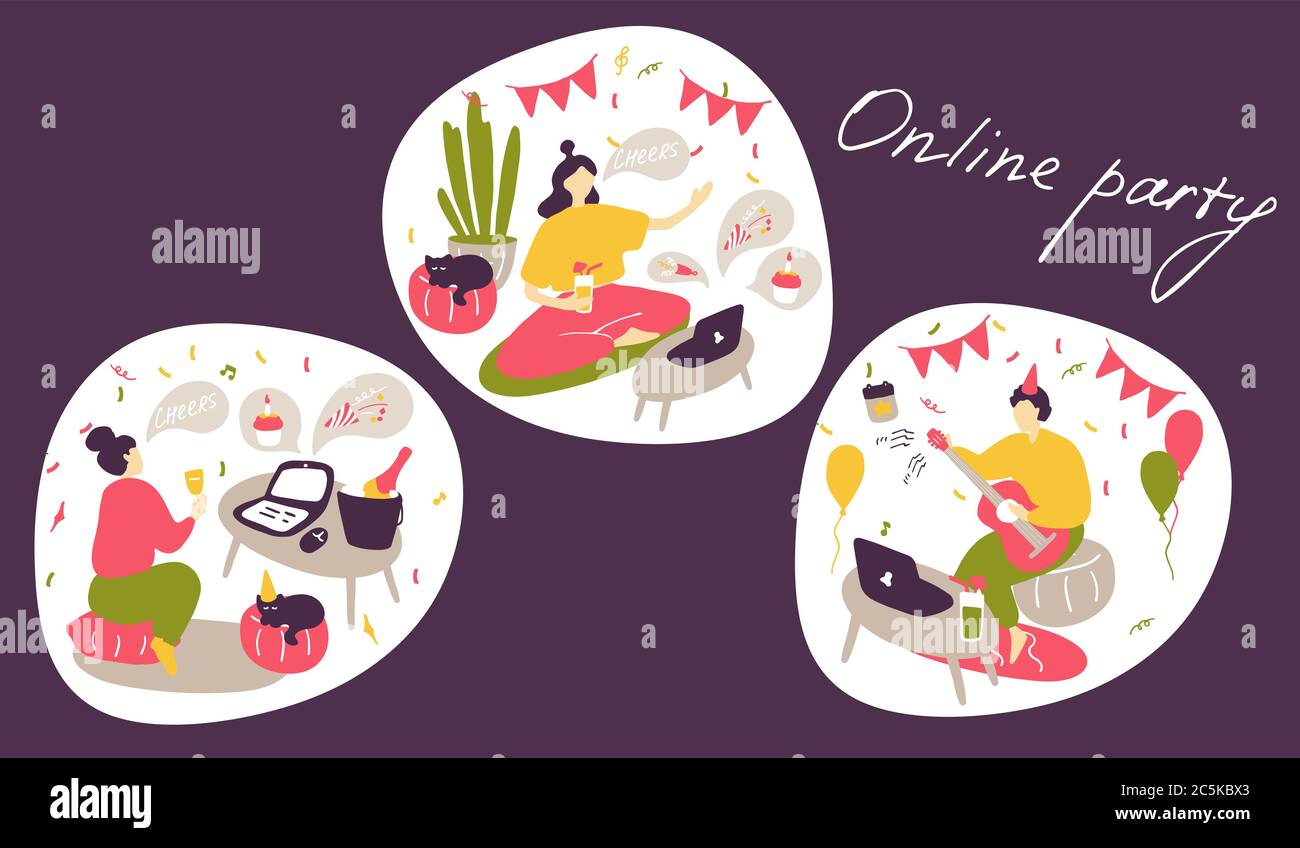 Online party concept. People communicate online, celebrate holidays ...
