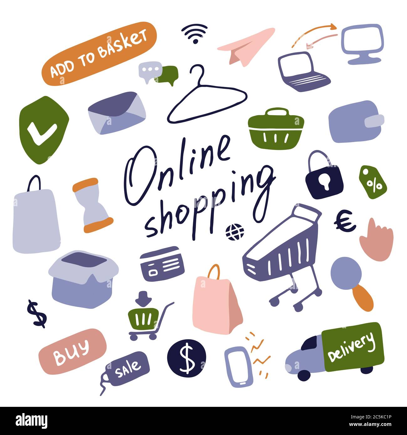 Online shopping icon set. E-commerce flat signs. Vector illustration ...