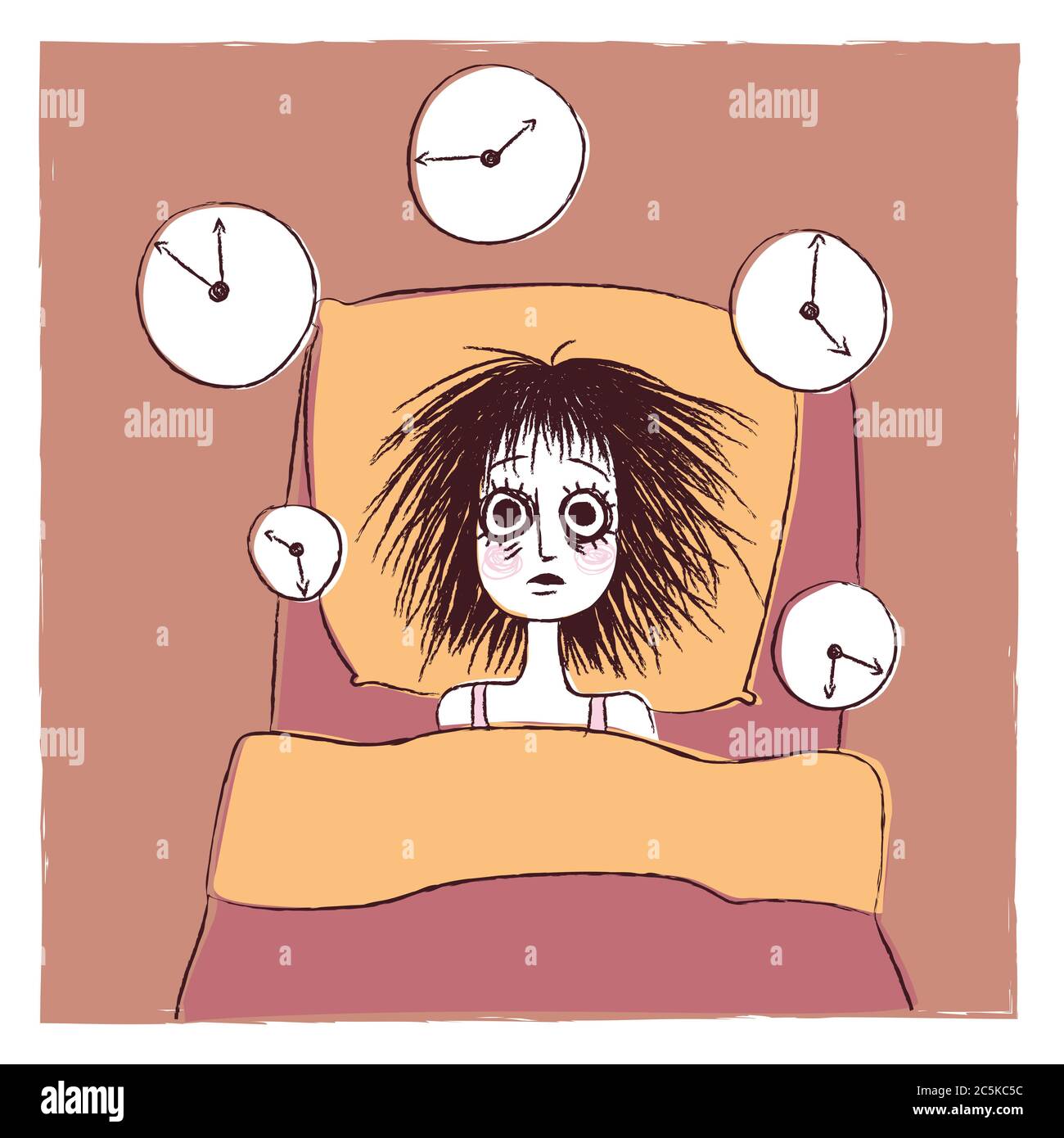Illustration of an insomniac woman trying to sleep Stock Photo - Alamy