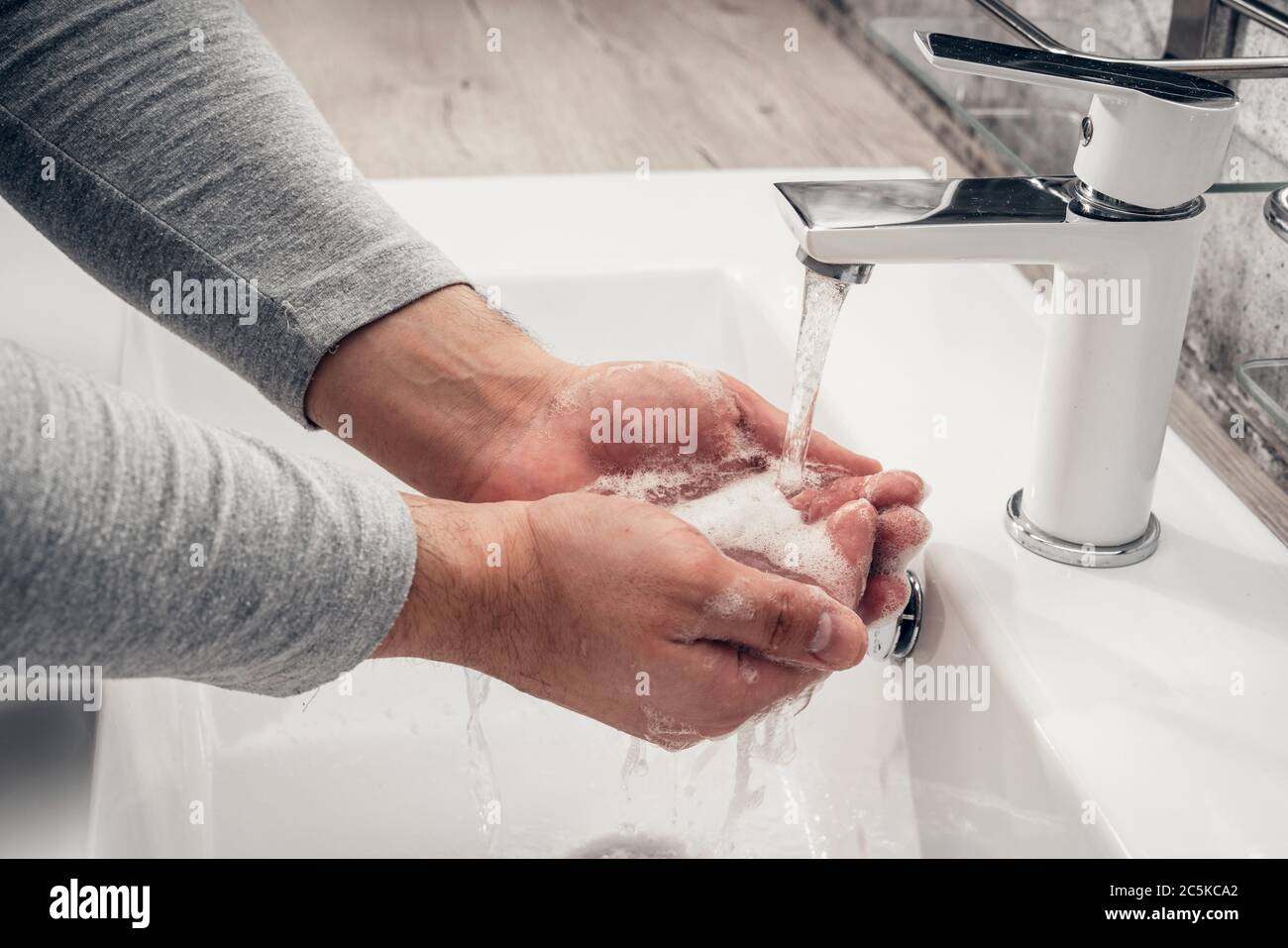 Coronavirus. Proper washing and handling of hands. Liquid antibacterial ...