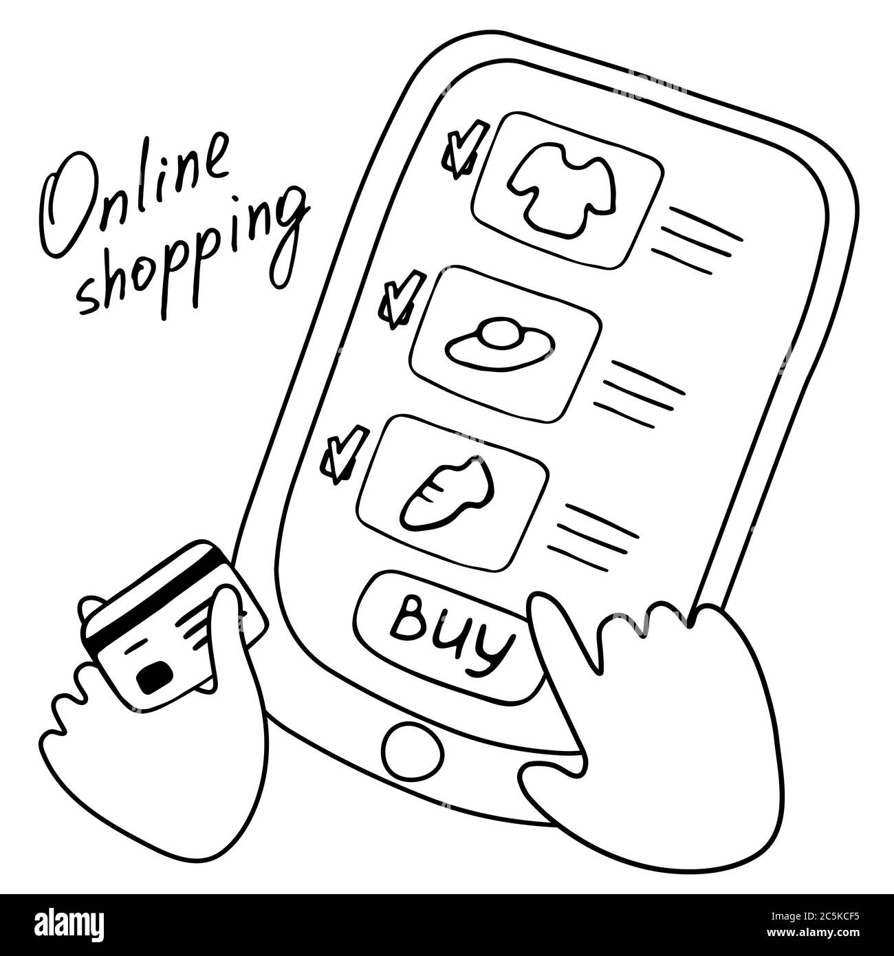 Shopping online. Purchase process. Linear vector illustration Stock ...