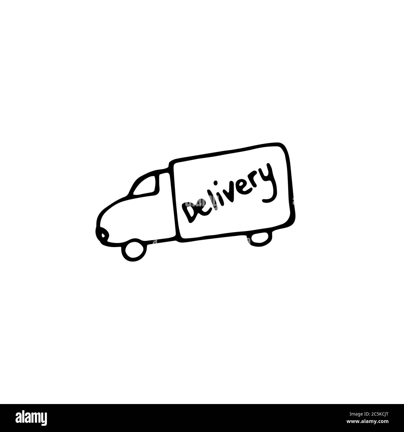 Single delivery truck icon. Simple van sign. Doodle vector illustration ...