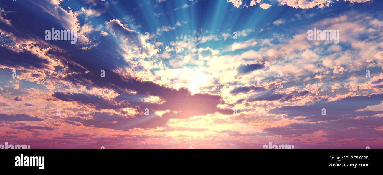 Sunset / sunrise with clouds, light rays and other atmospheric effect ...