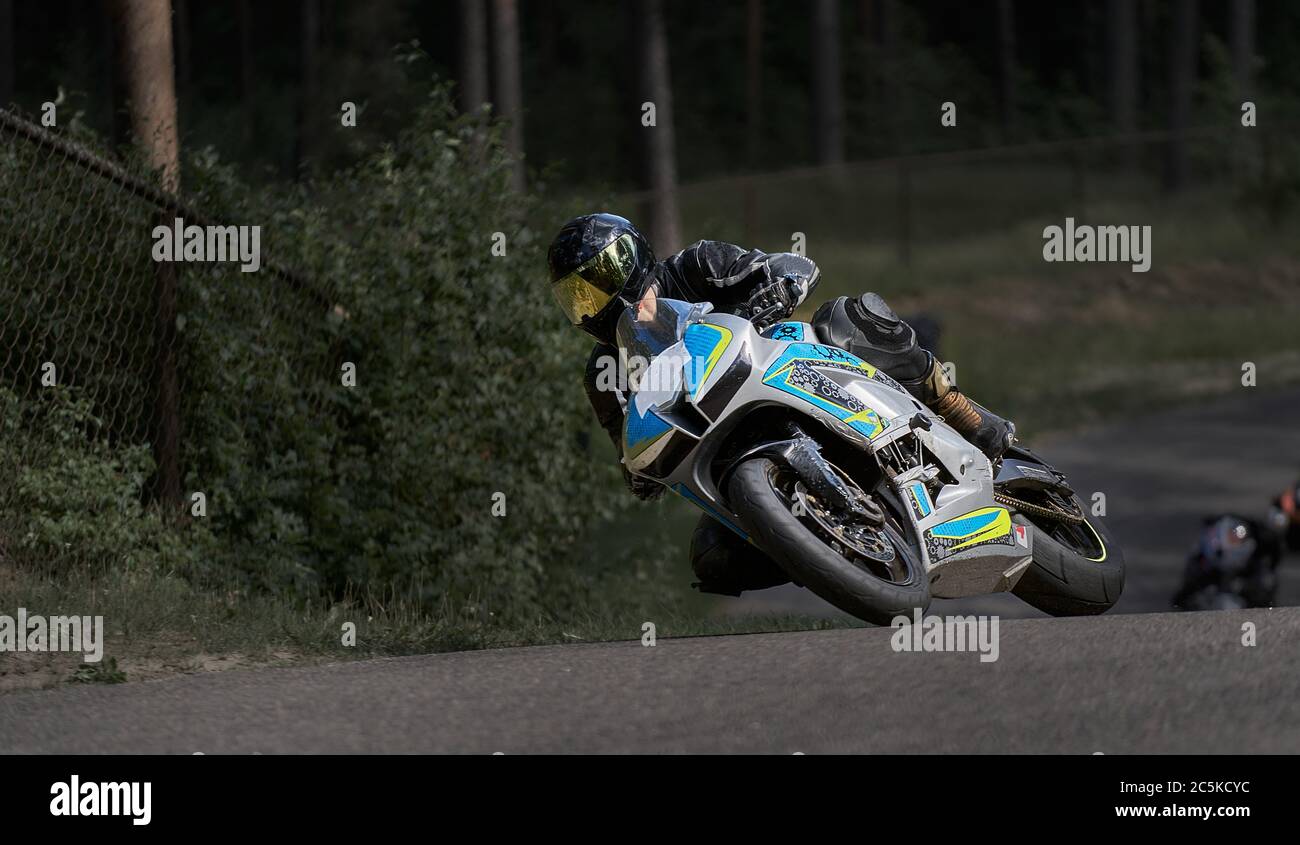 Man riding motorcycle in asphalt road curve with rural,motorcycle ...