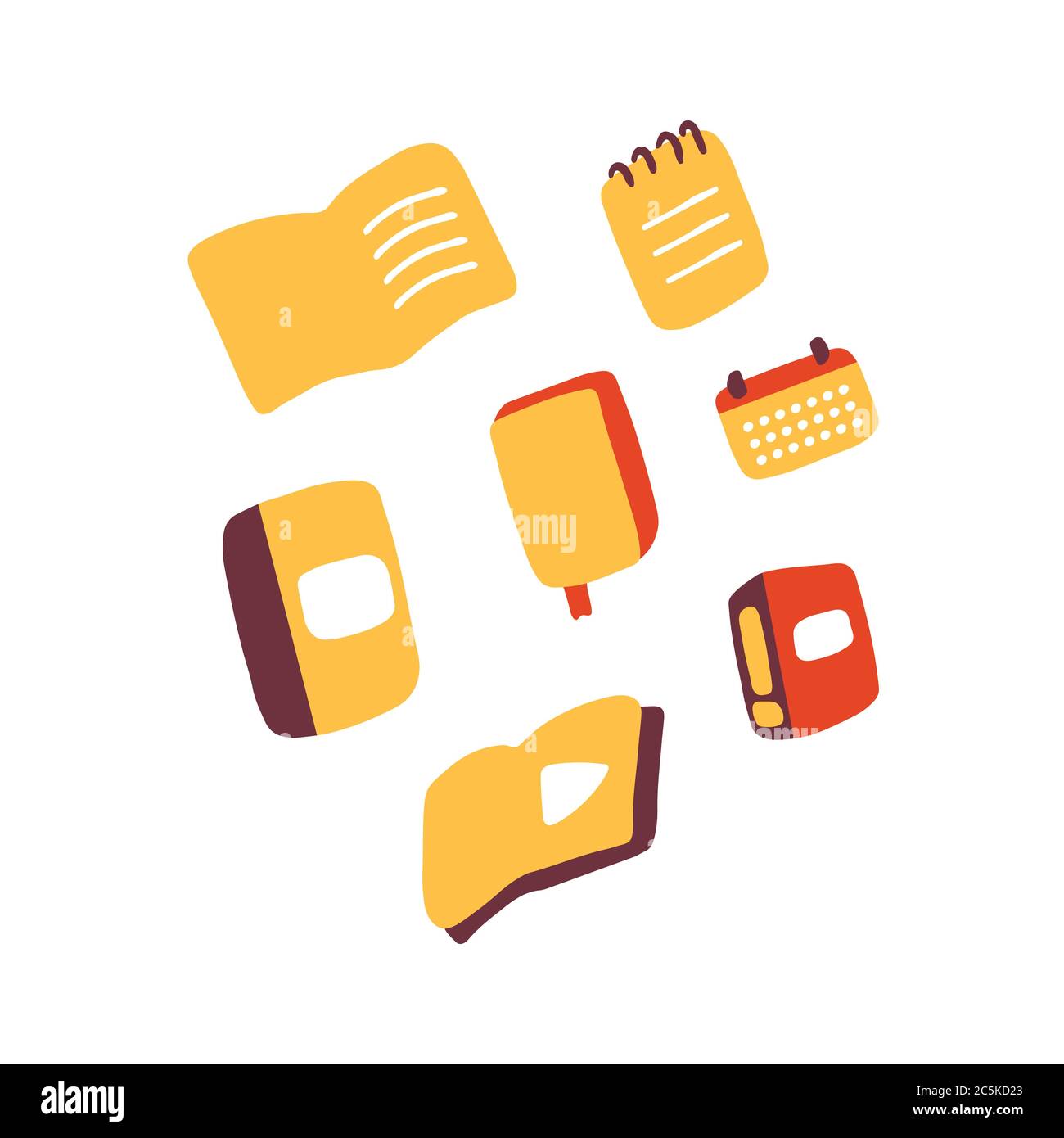 Notebooks, books, journal, calendar doodle icons. Stationery icon set ...