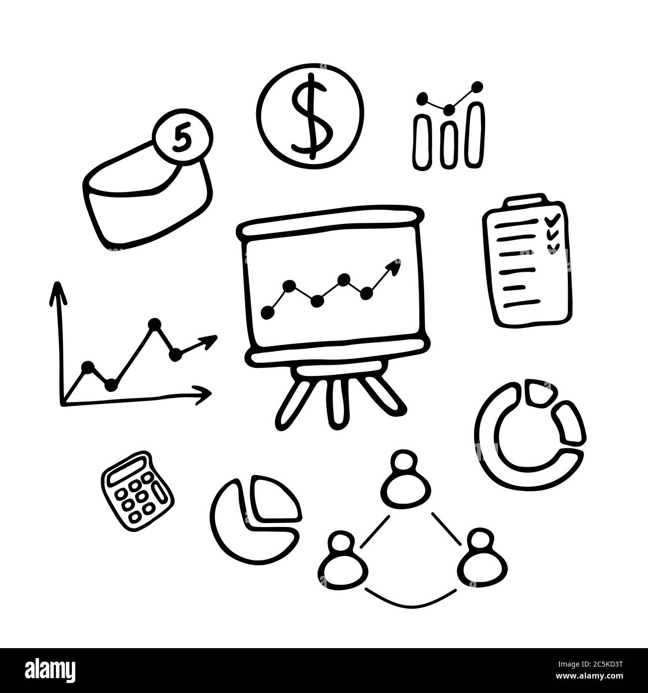 Business hand drawn icons. Doodle graph and chart, letter, to-do list ...