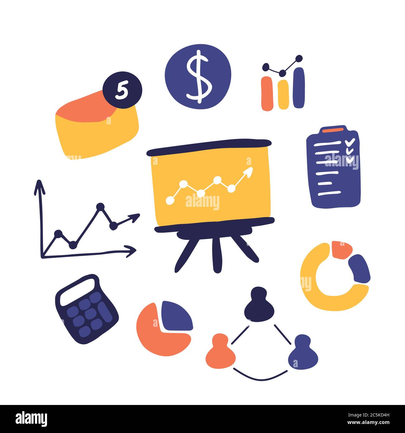Business hand drawn icons. Doodle graph and chart, letter, to-do list ...