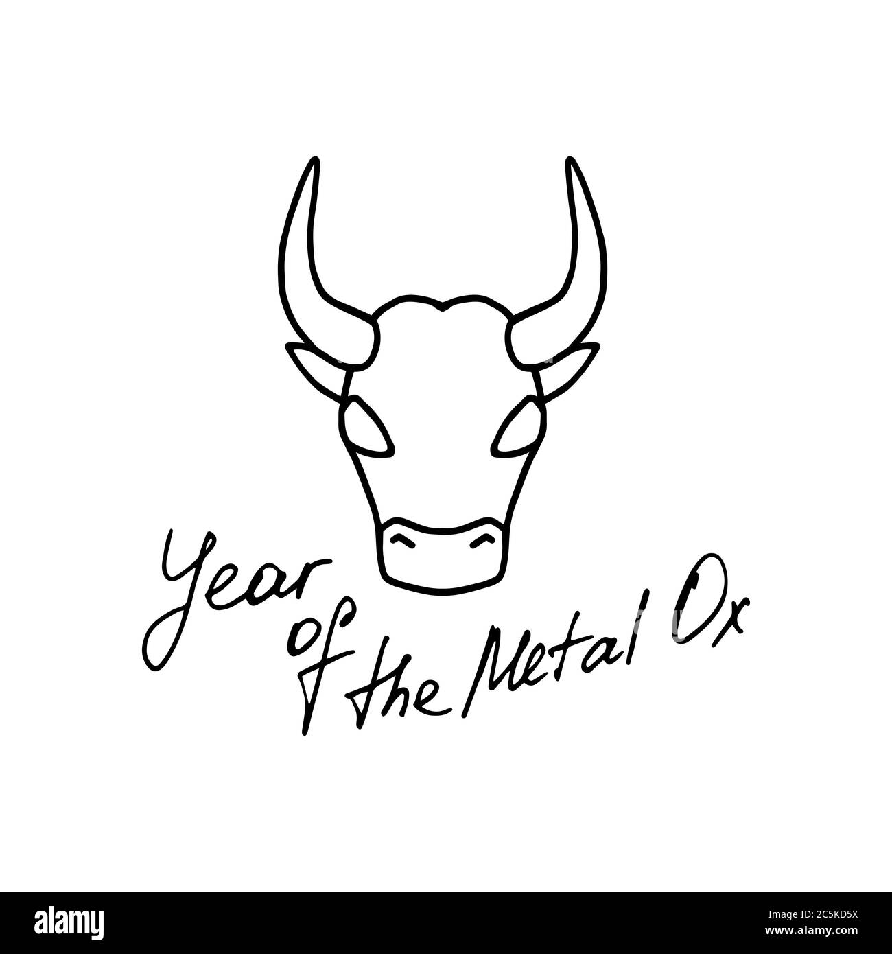 Ox icon. Symbol of the chinese year. Hand drawn sign of the 2021 year ...