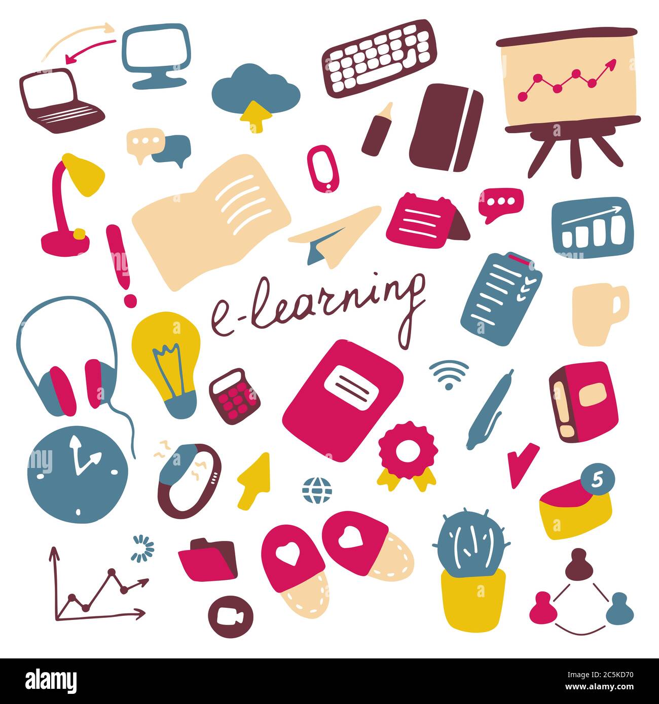 Online education icon set. E-learning symbols. Flatvector illustration ...