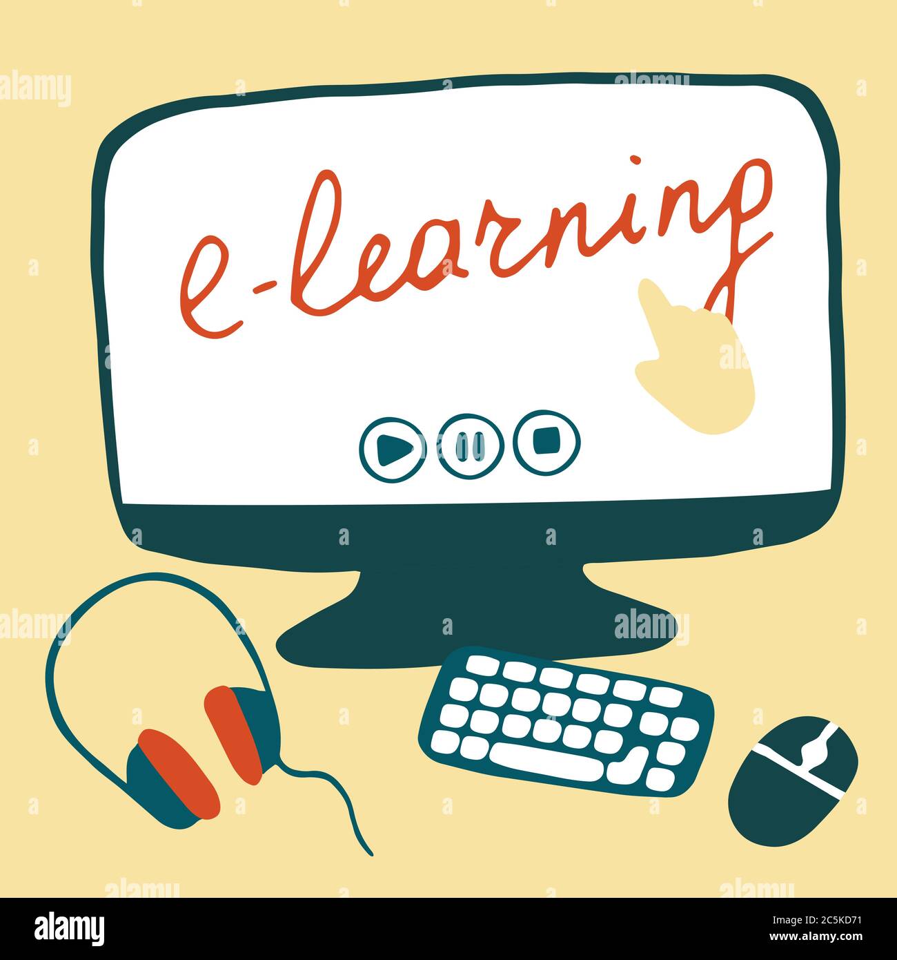 E-learning concept. Workplace for online education and remote work ...