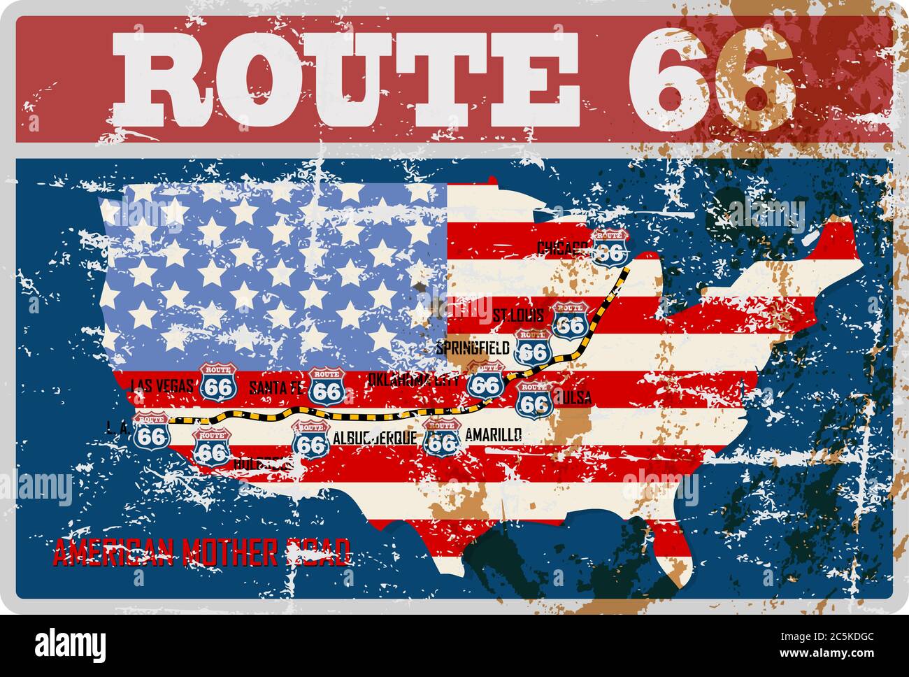 Route 66 sign,distressed grungy roadsign, retro style, vector ...