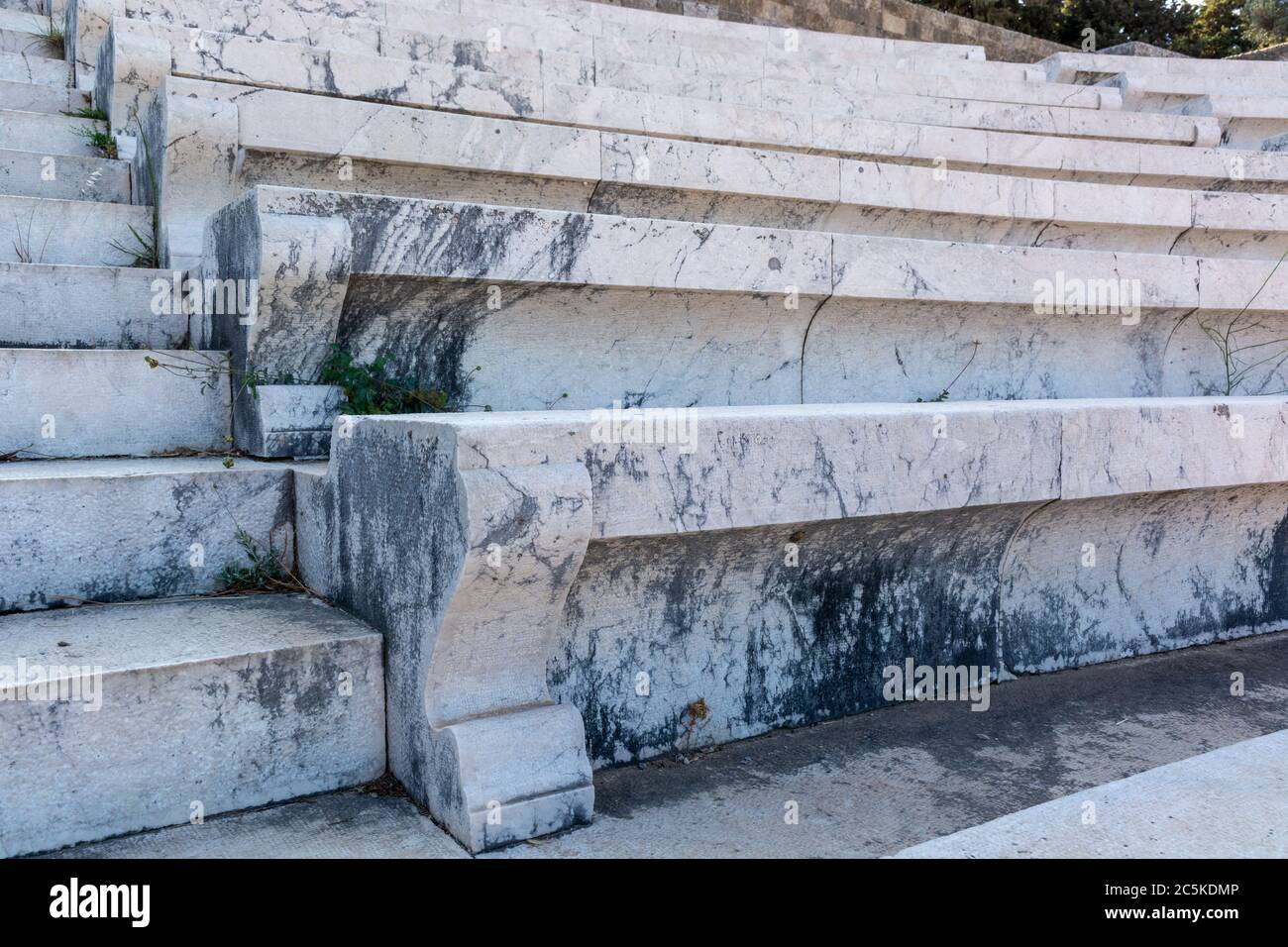 Marble seats in ancient theater in the Acropolis of Rhodes. Rhodes ...