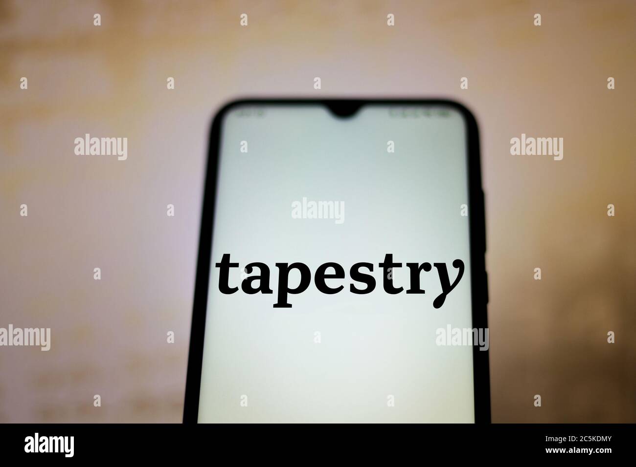 In this photo illustration the Tapestry logo seen displayed on a ...