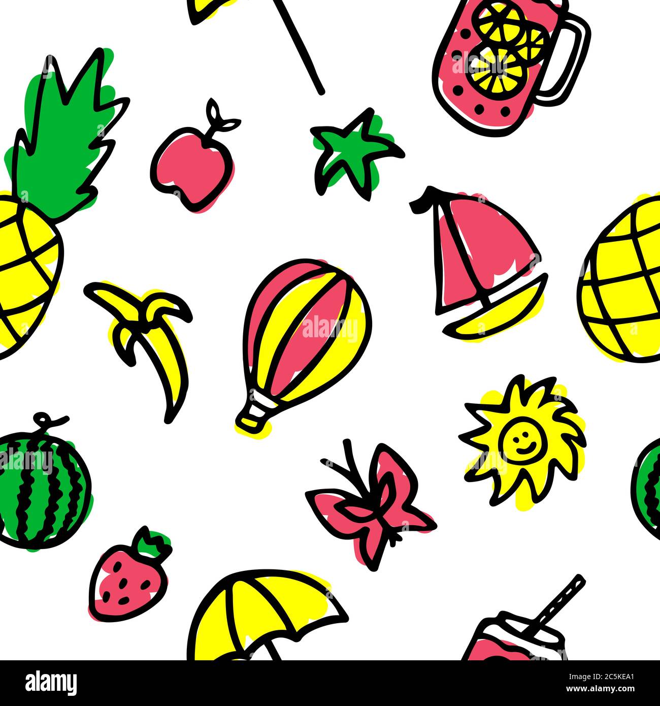 Hand drawn doodle summer seamless pattern Vector illustration Sketchy ...