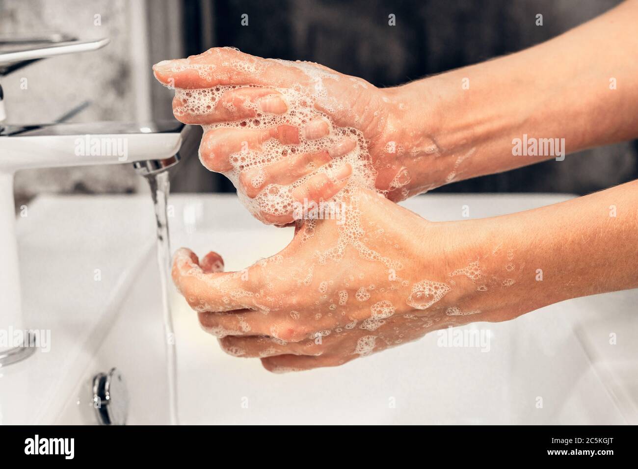 Coronavirus. Proper washing and handling of hands. Liquid antibacterial ...