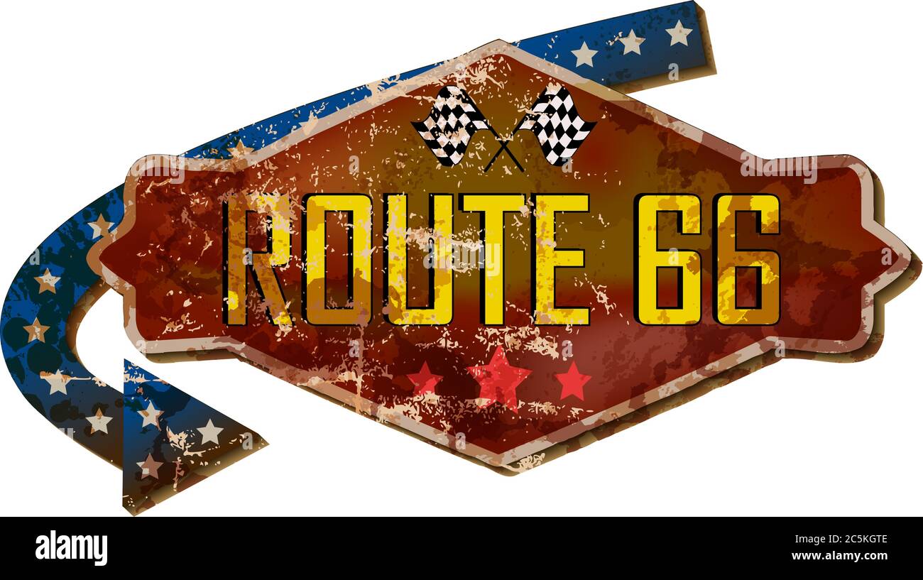 Route 66 sign,distressed grungy roadsign, retro style, vector ...