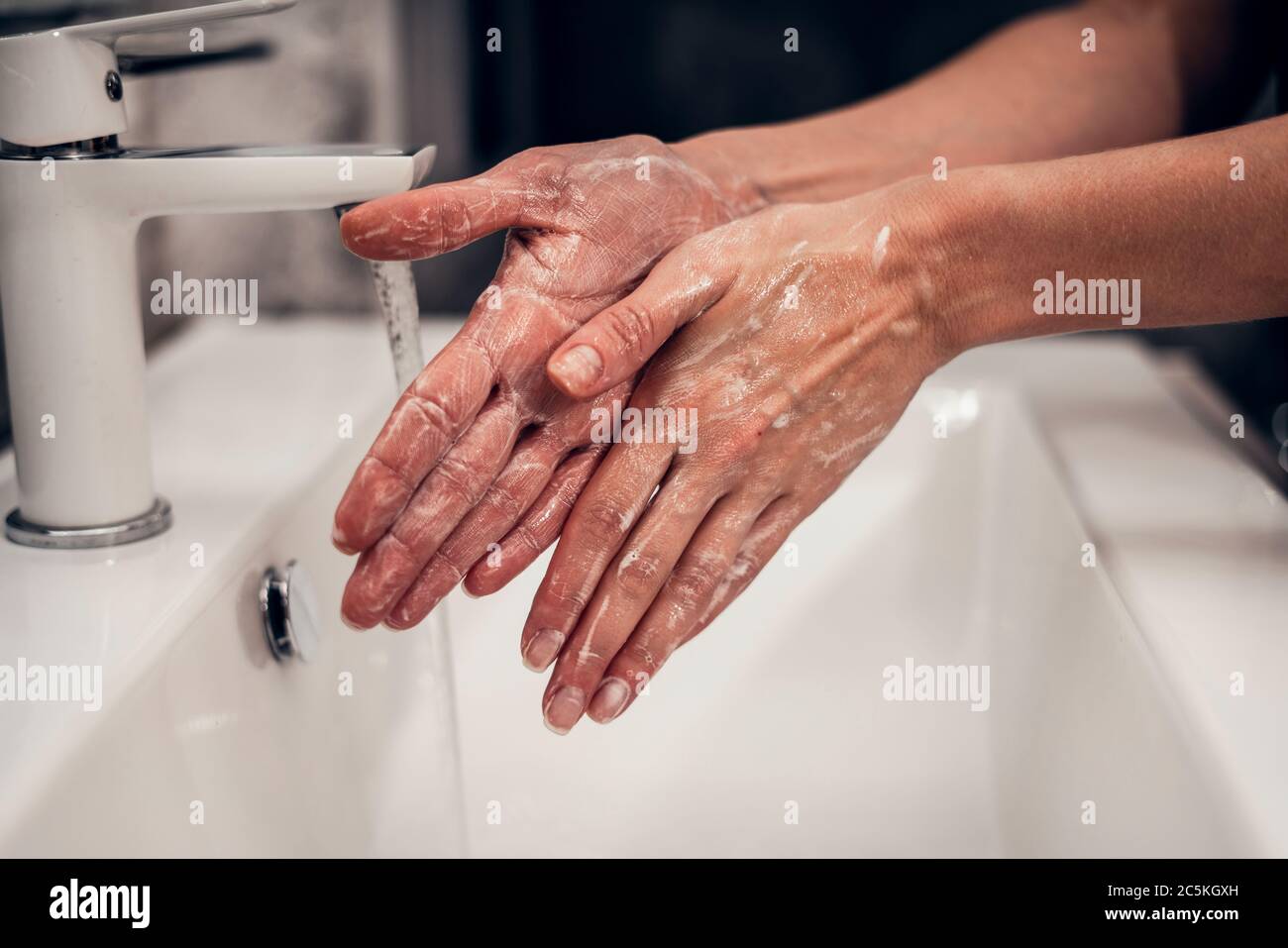 Coronavirus. Proper washing and handling of hands. Liquid antibacterial ...