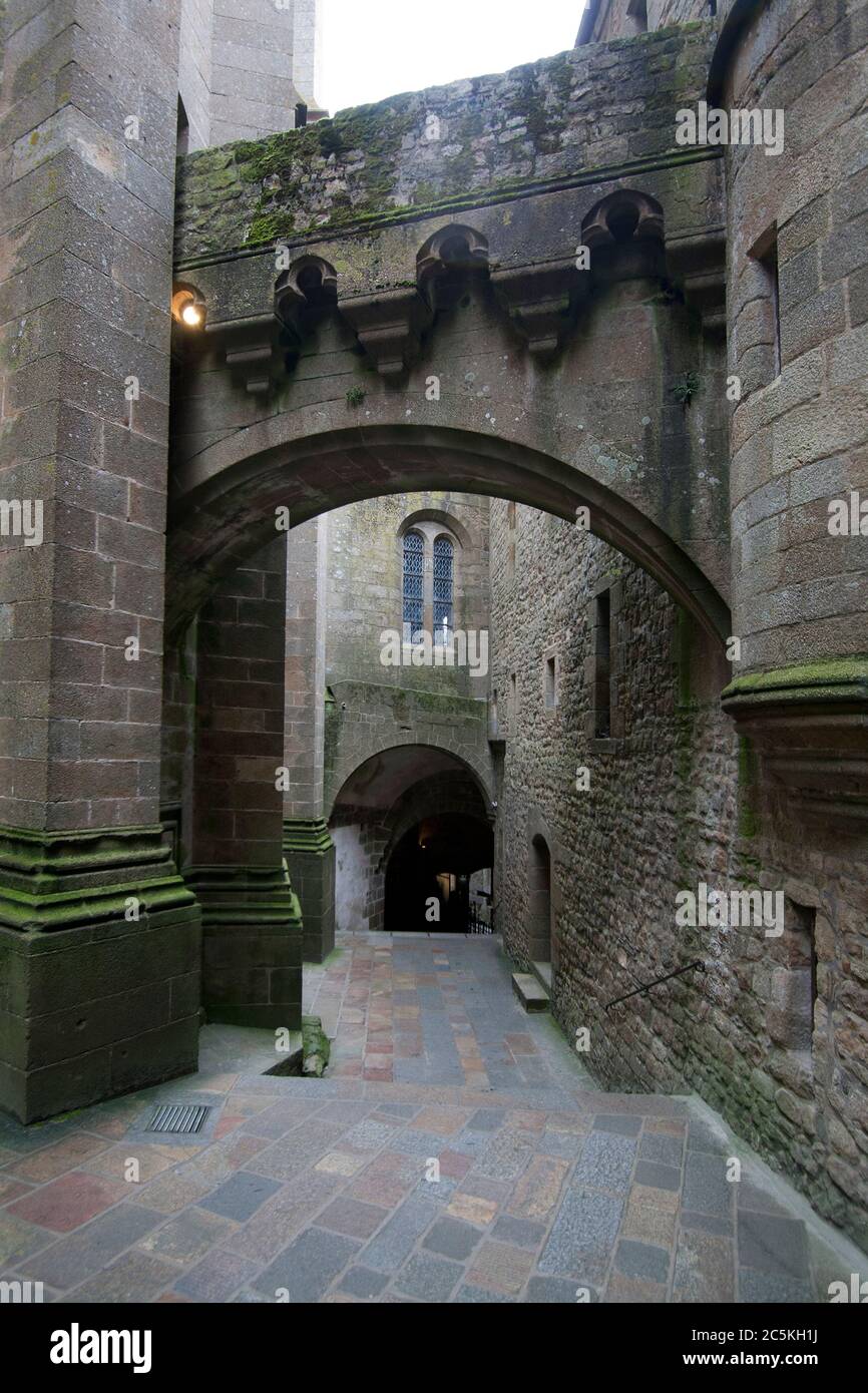 Narrow road in Mont Saint Michel castle Stock Photo - Alamy