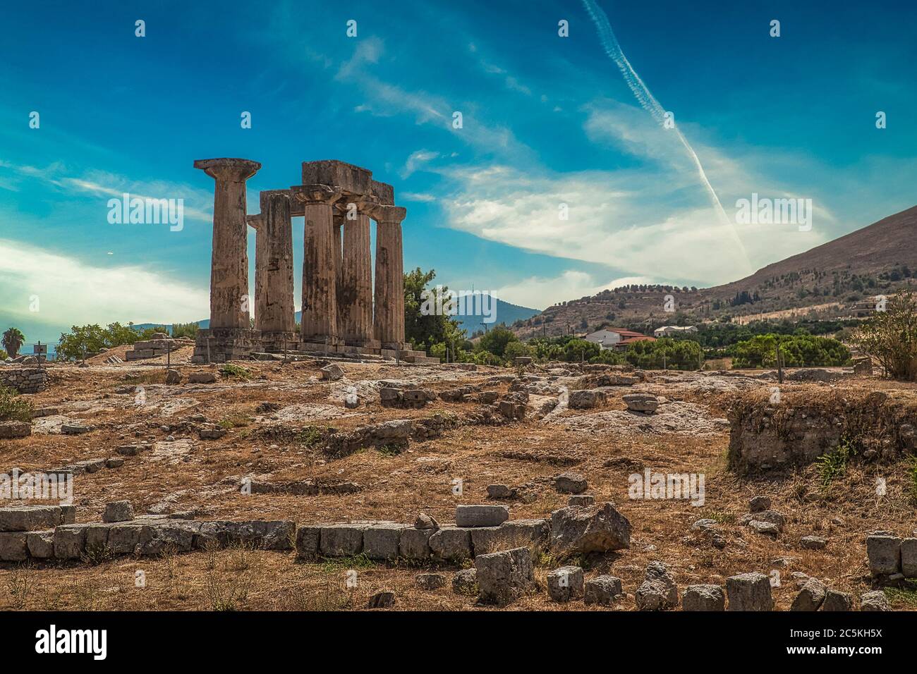 Temple of Apollo in Ancient Corinth, Peloponnese peninsula, Greece ...