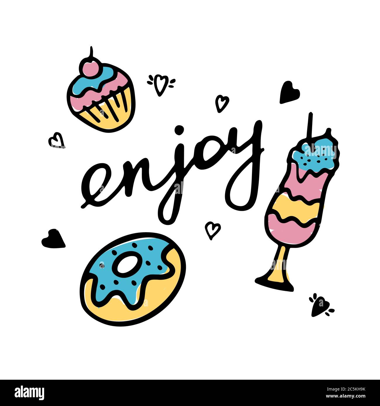 Enjoy inscription. Hand drawn sweets icon set Stock Vector Image & Art ...