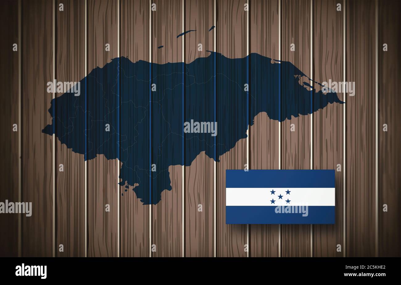 Map and flag of Honduras, Central America, on wooden background, 3D ...