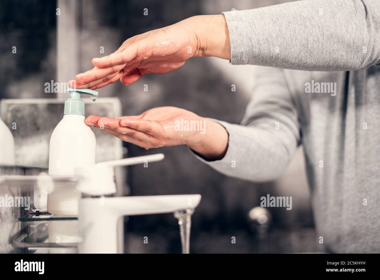 Coronavirus. Proper washing and handling of hands. Liquid antibacterial ...