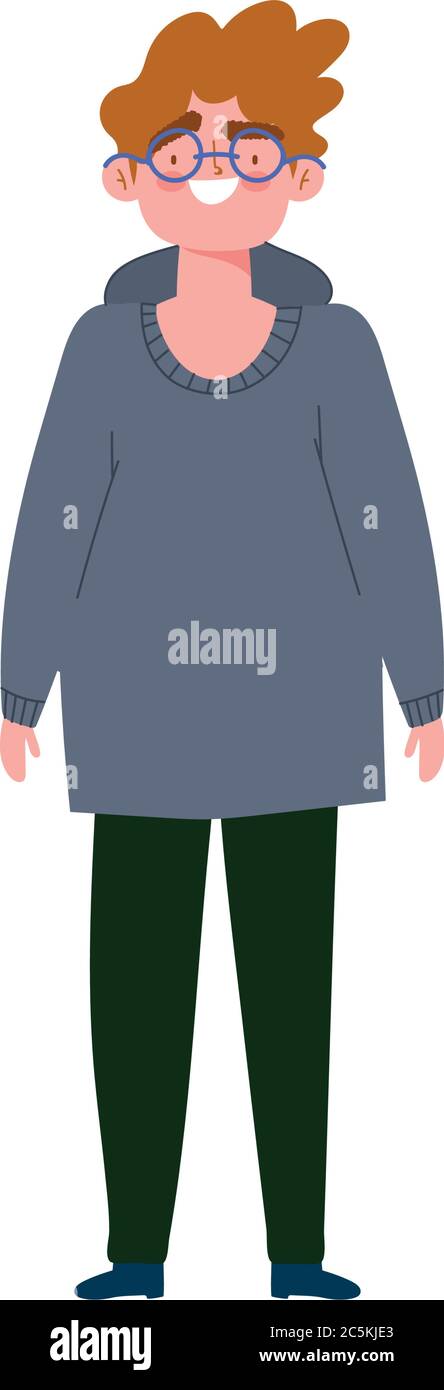 young man cartoon character male standing figure isolated design icon ...