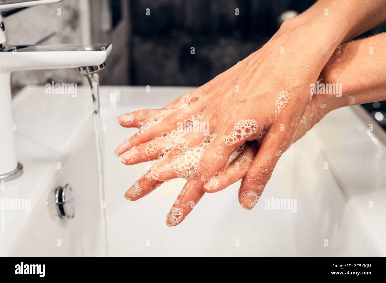 Coronavirus. Proper washing and handling of hands. Liquid antibacterial ...