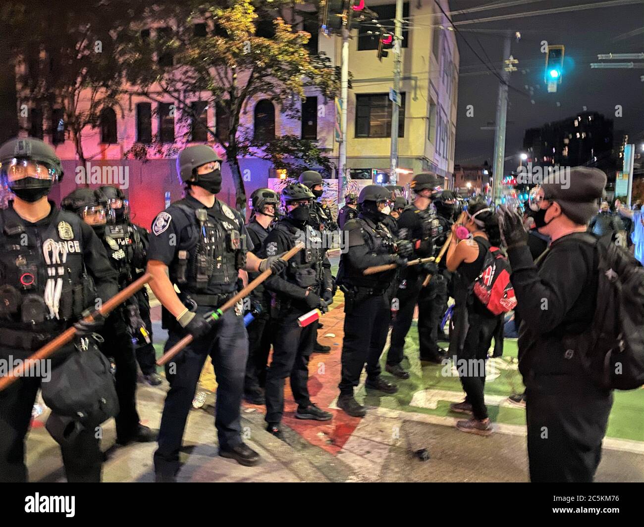 July 3, 2020, Seattle, Washington, U.S: Police hold the line at CHOP ...