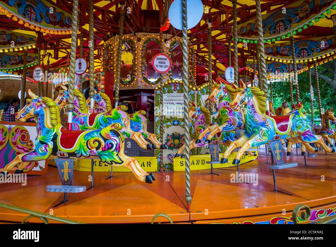 London, UK, Aug 2019, close up of the Golden Carousel located on the ...