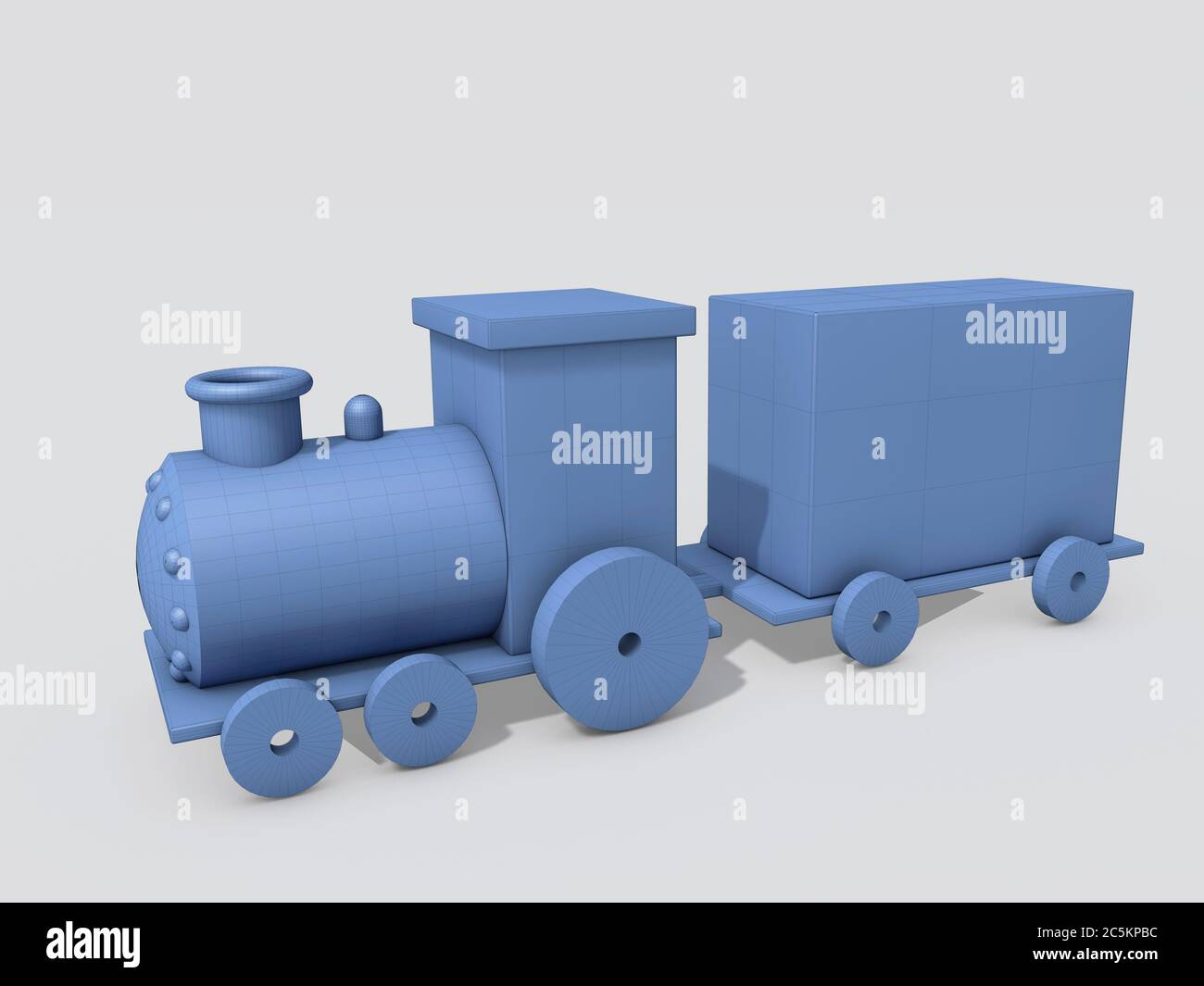 3d illustration of a children's toy train with a wagon with a cargo ...