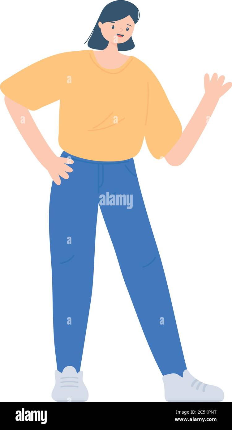 cheerful young woman character cartoon female isolated design icon ...