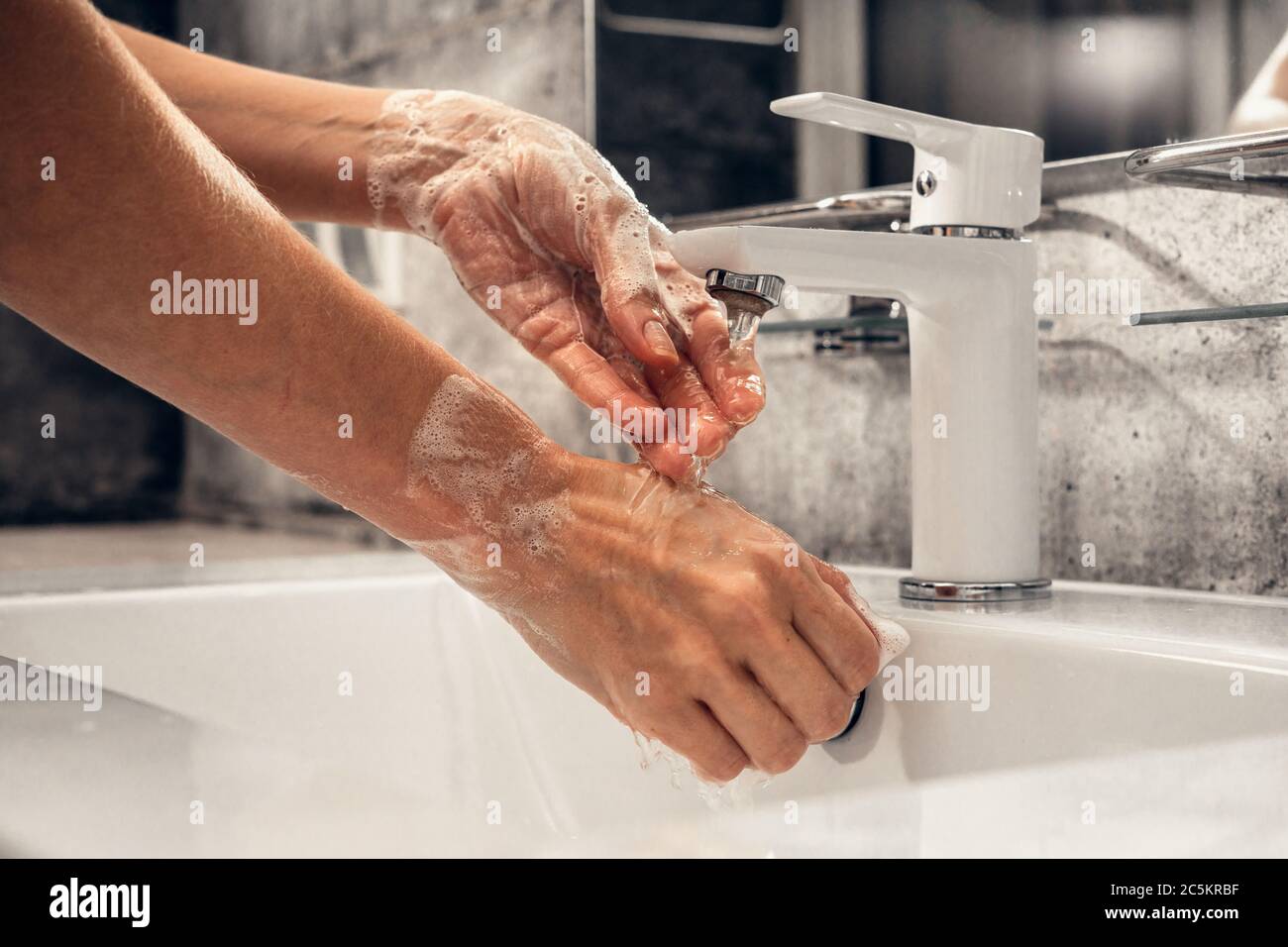 Coronavirus. Proper washing and handling of hands. Liquid antibacterial ...