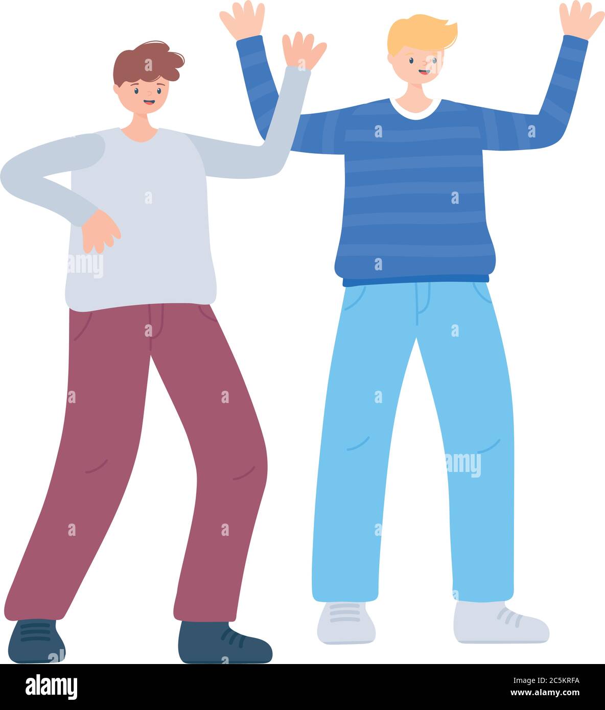 young men cartoon characters celebrating design vector illustration ...