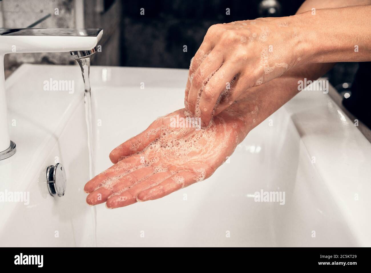 Coronavirus. Proper washing and handling of hands. Liquid antibacterial ...