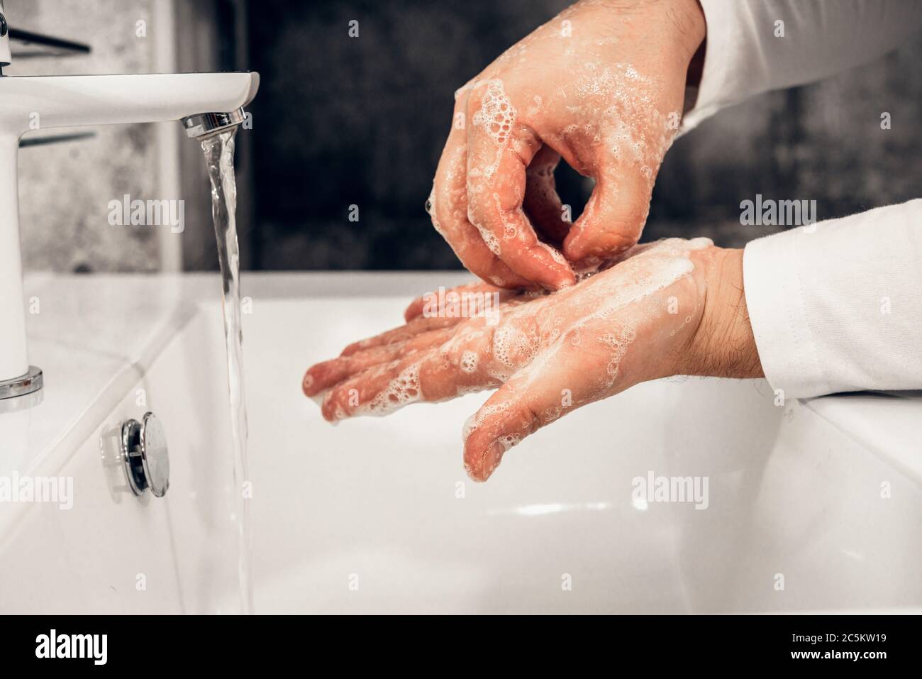 Coronavirus. Proper washing and handling of hands. Liquid antibacterial ...