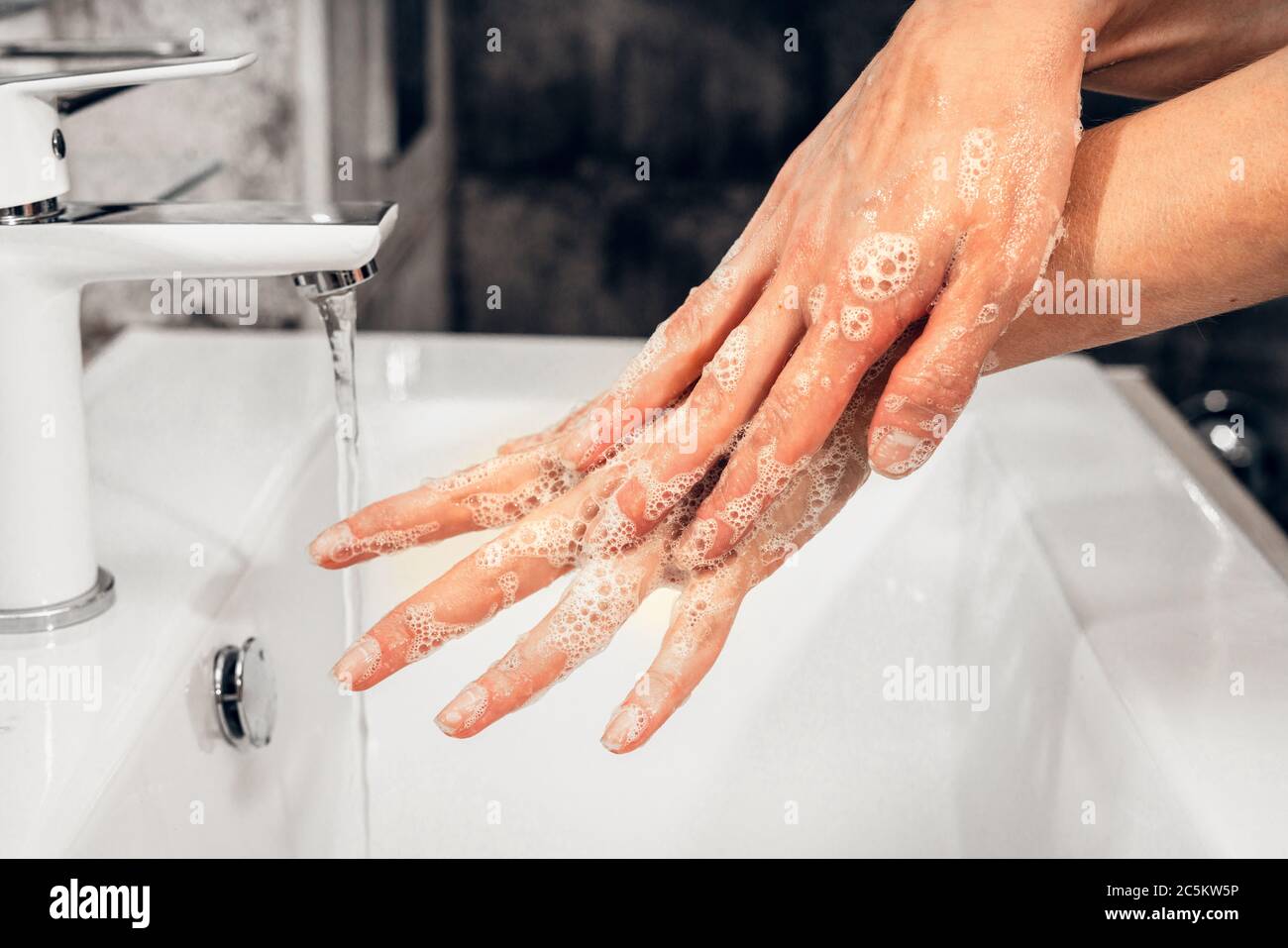 Coronavirus. Proper washing and handling of hands. Liquid antibacterial ...