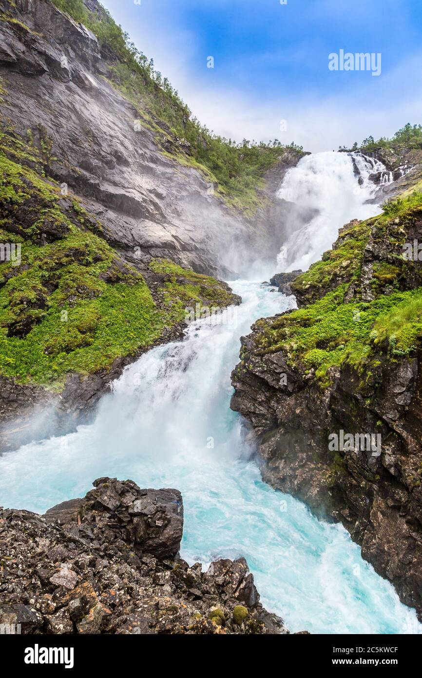 Giant Kjosfossen waterfall by the Flam to Myrdal Railway Line, Norway ...
