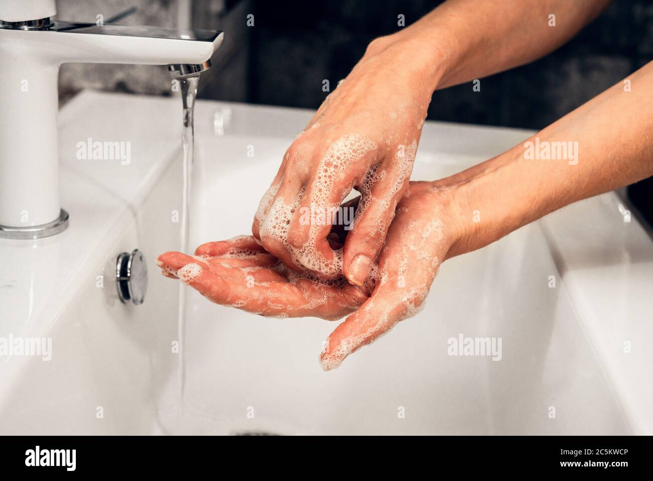 Coronavirus. Proper washing and handling of hands. Liquid antibacterial ...