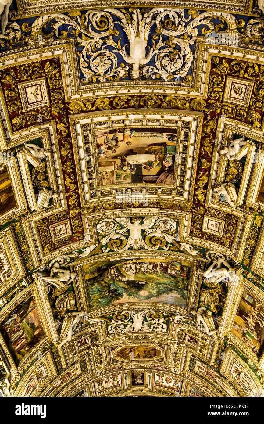 Gallery ceiling at the Vatican Museum in the Vatican City, Rome, Italy ...