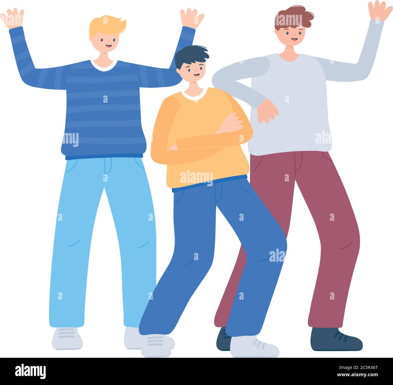 group young men cartoon characters celebrating design vector ...