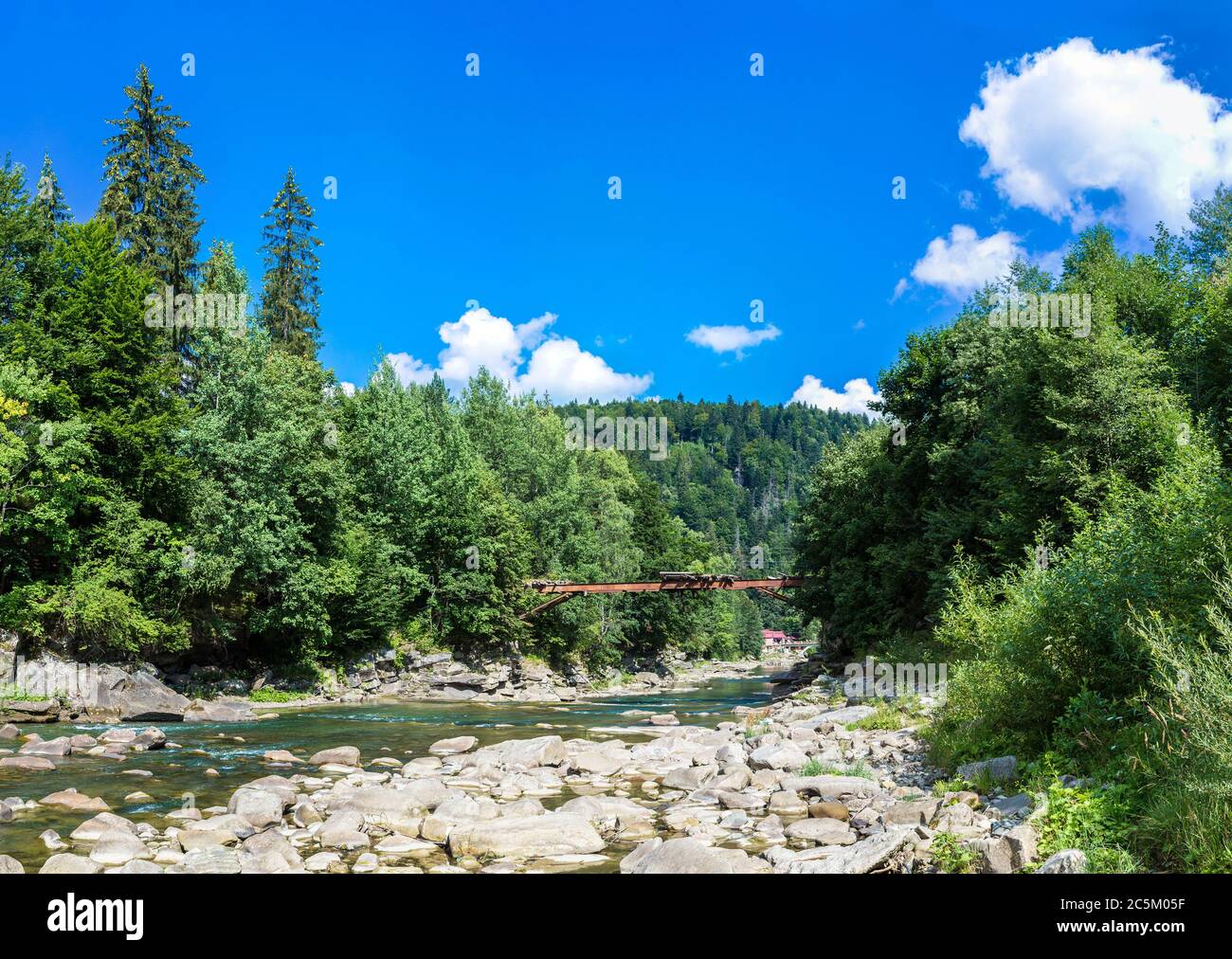 The mountain river Prut and waterfalls in Yaremche, Carpathians ...