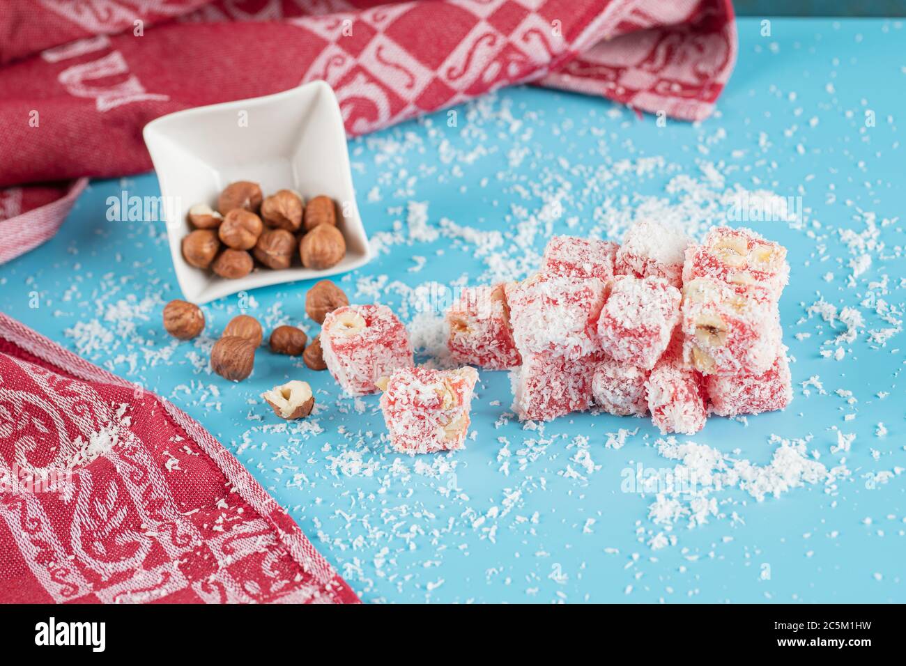 Red lokum candies with nuts Stock Photo - Alamy