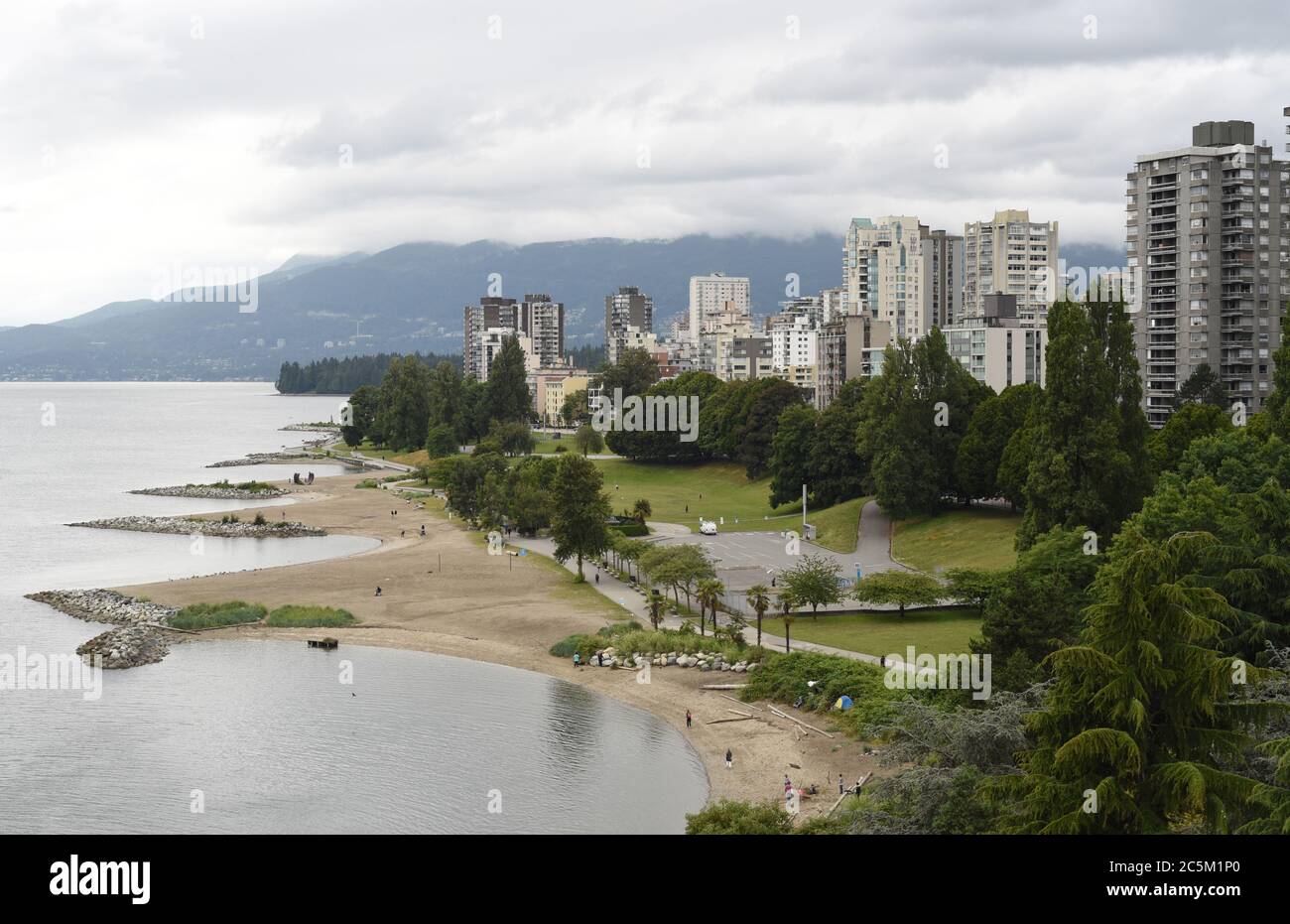 A view over the beaches at Sunset Beach Park and of English Bay and the ...