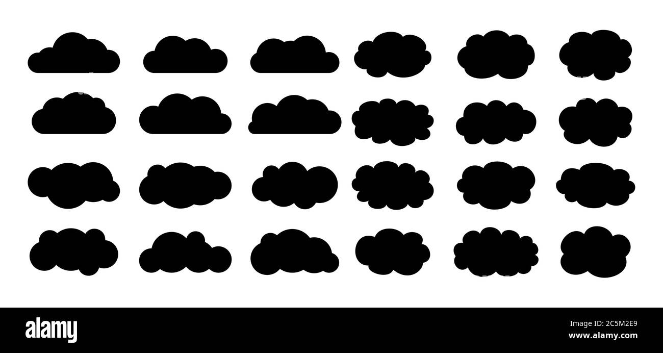 Cloud set flat cartoon silhouette. Abstract black cloudy collection ...