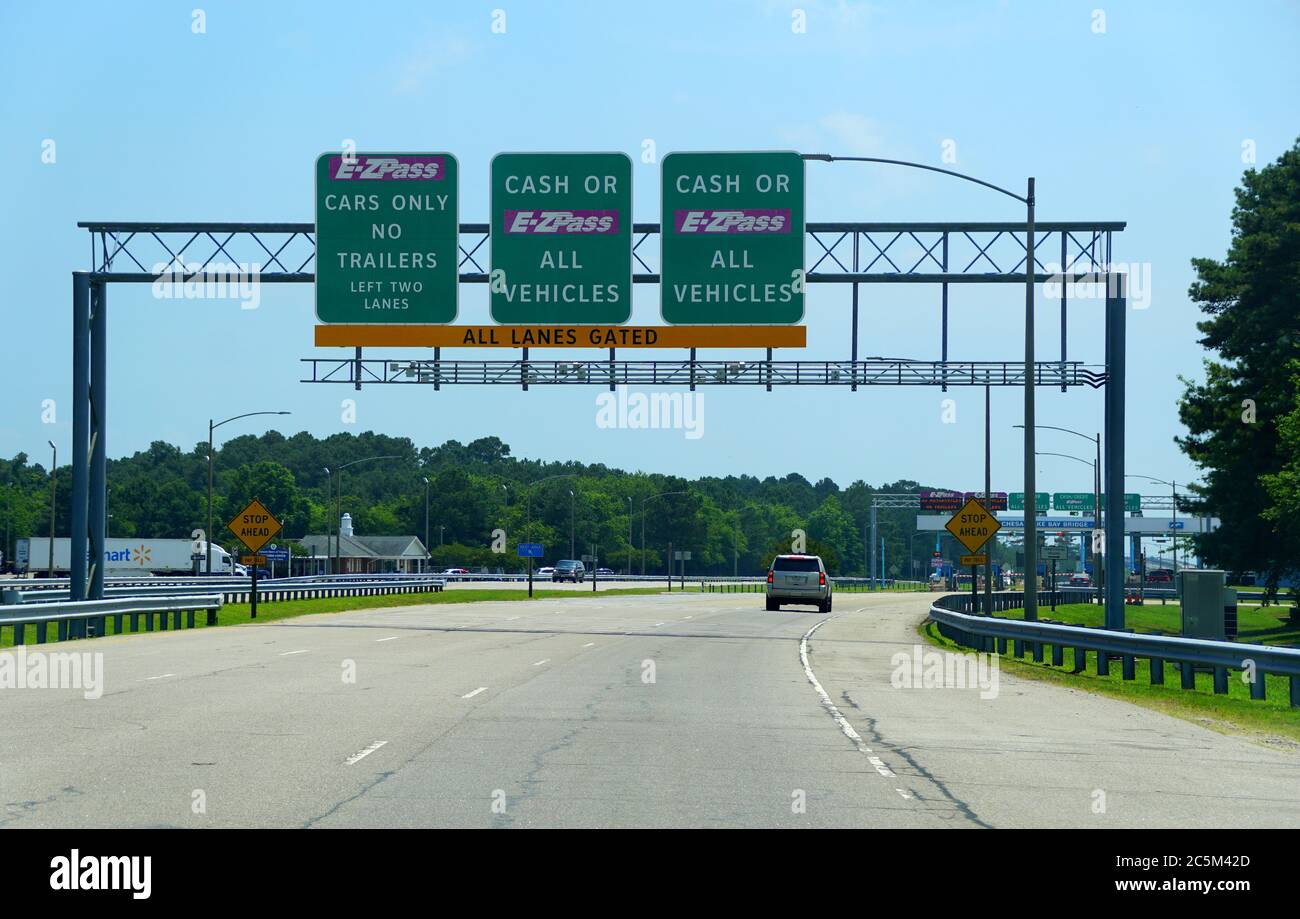 Virginia, U.S.A - June 29, 2020 - The toll entrance and EZPass into Chesapeake Bay Bridge Tunnel ...