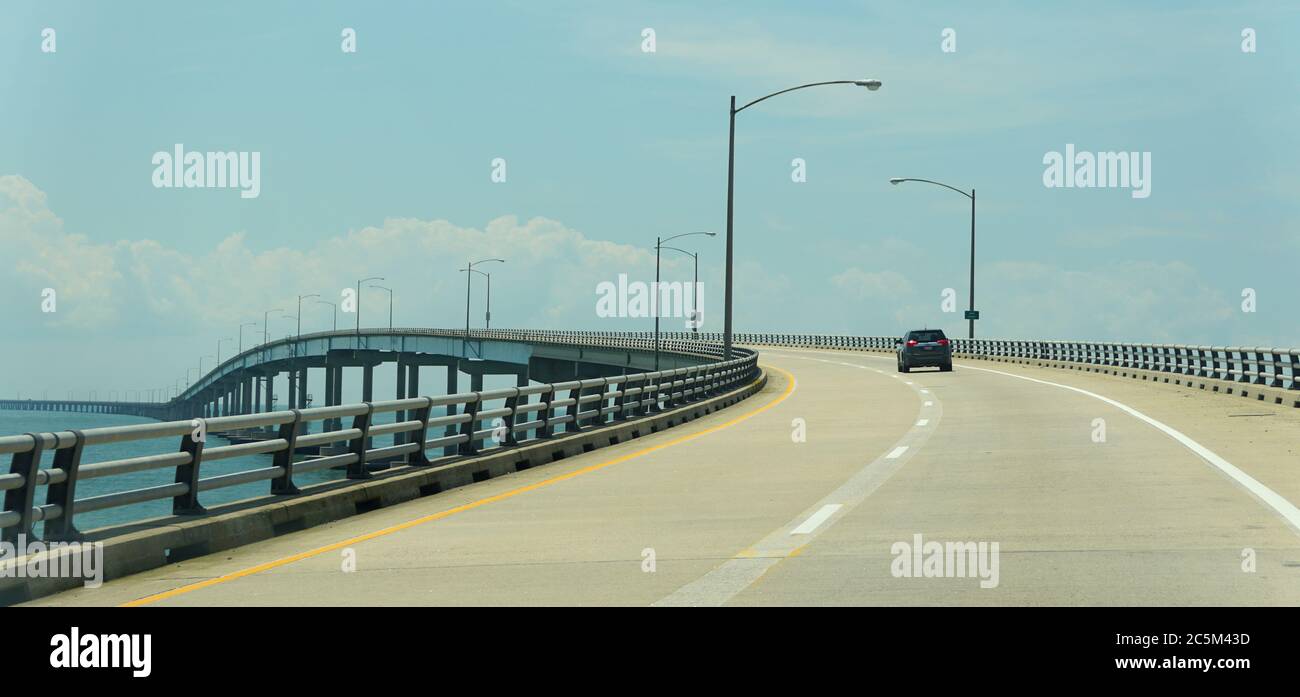 Virginia, U.S.A - June 29, 2020 - The light traffic on Chesapeake Bay Bridge Tunnel in the ...