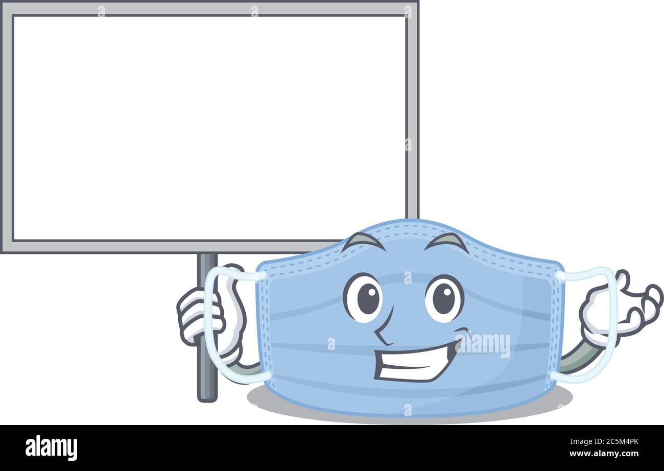 Cartoon picture of surgical mask mascot design style carries a board ...