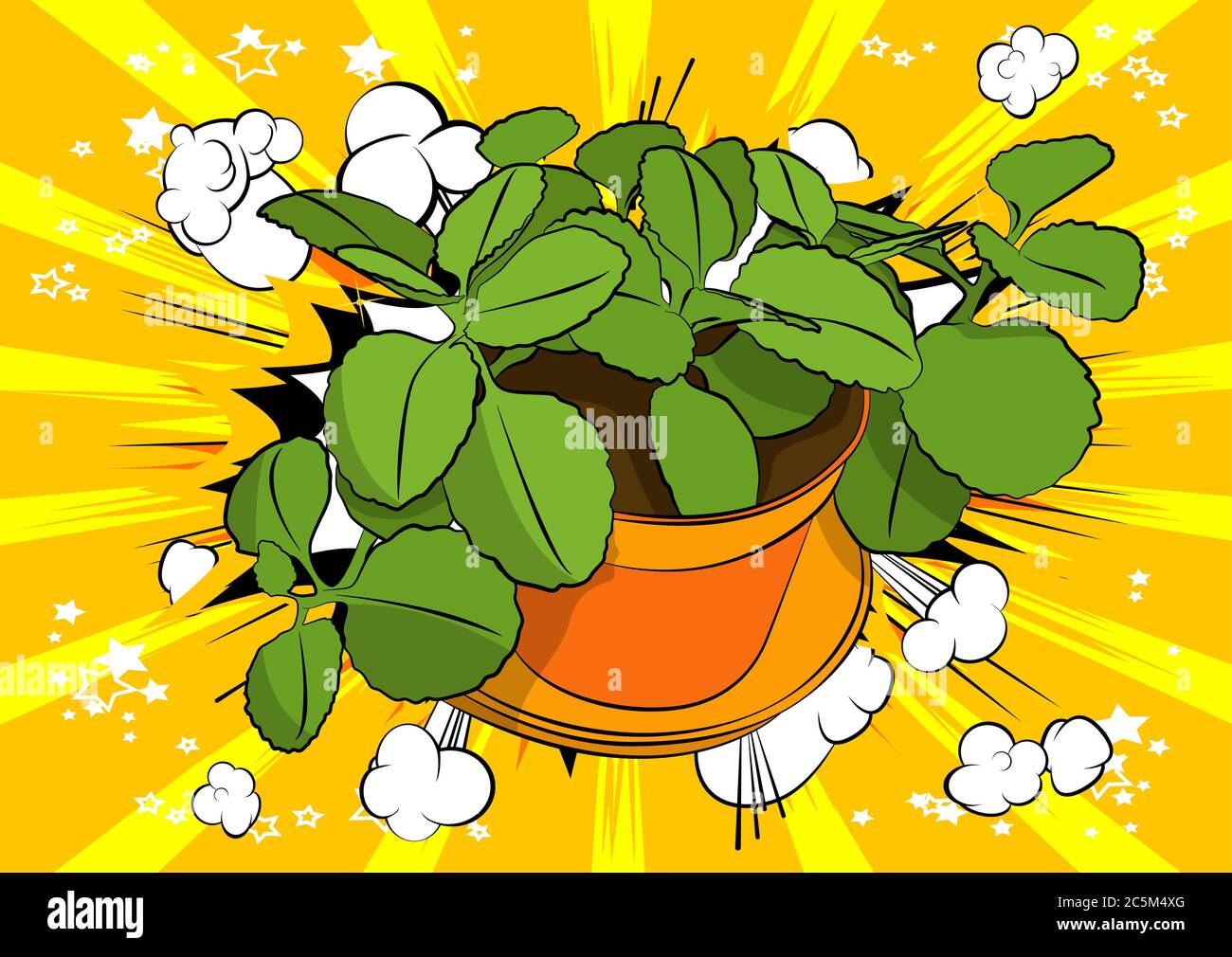 Comic book style, cartoon vector illustrated green plant in a pot Stock ...