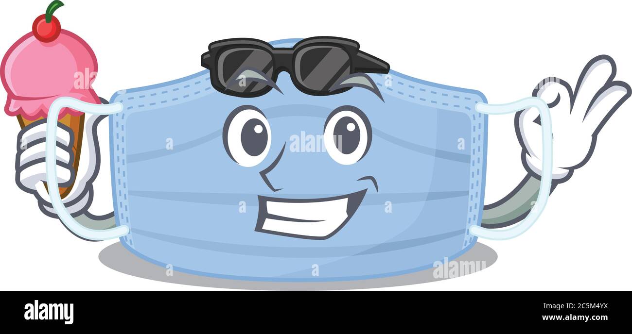 A cartoon drawing of surgical mask holding cone ice cream Stock Vector ...